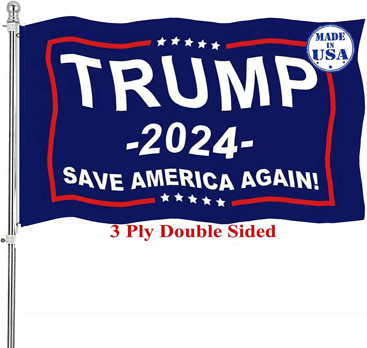 Trump 2024 Flag Double Sided 3x5 Outdoor Save America Again
